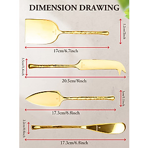 LINZOM Gold Cheese Knives, Cheese Knife Set for Charcuterie Board, Hand Forged Charcuterie Utensils 4PCS, House Warming Gift New Home, Wedding Gifts, Bridal Shower Gift for Women