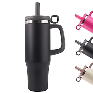 40oz Tumbler, Insulated Stainless Steel Water Bottle with Straw, Cover Cap, Leak Proof Travel Tumbler with Handle, BPA-Free, Cupholder Friendly, Gifts for Women & Men, Black