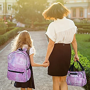 Mesh Backpack for Kids Girls Semi Transparent See Through Sturdy School Backpack with Lunch Box Kids Bookbag Set for Elementary Middle School