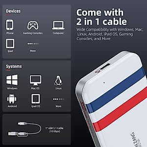 SANZANG 1TB Portable SSD - Up to 1050MB/s High-Speed Transfer, USB 3.2 Gen 2, External Solid State Drive with 2 in 1 Cable, External SSD 1TB Data Storage for PC, Mac, Android, Gaming Consoles, Xbox