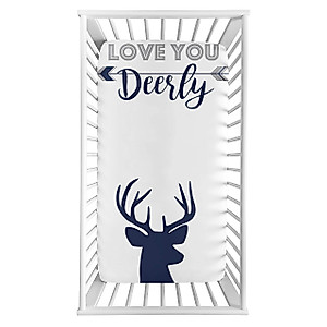 Sweet Jojo Designs Woodland Deer Boy Fitted Crib Sheet Baby or Toddler Bed Nursery Photo Op - Navy Blue and White Stag
