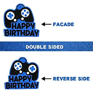 31 Piece Video Game Happy Birthday Cupcake Toppers Cake Toppers Video Gamer Party Decorations Supplies Picks Gaming Theme Birthday Party Banner Game Controller Backdrop for Kid Boys Gaming (Blue)