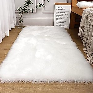 White Faux Fur Rug 3x5 Feet Soft Fluffy Rug for Bedroom Living Room Kids Room Nursery Decor Fuzzy Rug with Washable Shag Carpet, Rectangle