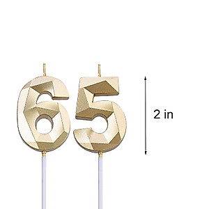 2 inch Gold 65 & 56 Birthday Candles, 3D Diamond Number 65th & 56th Cake Topper for Men Women Birthday Party Decorations Theme Party