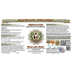 Hawaii Pharm Skullcap, Veterinary Natural Alcohol-Free Liquid Extract, Pet Herbal Supplement 4 oz