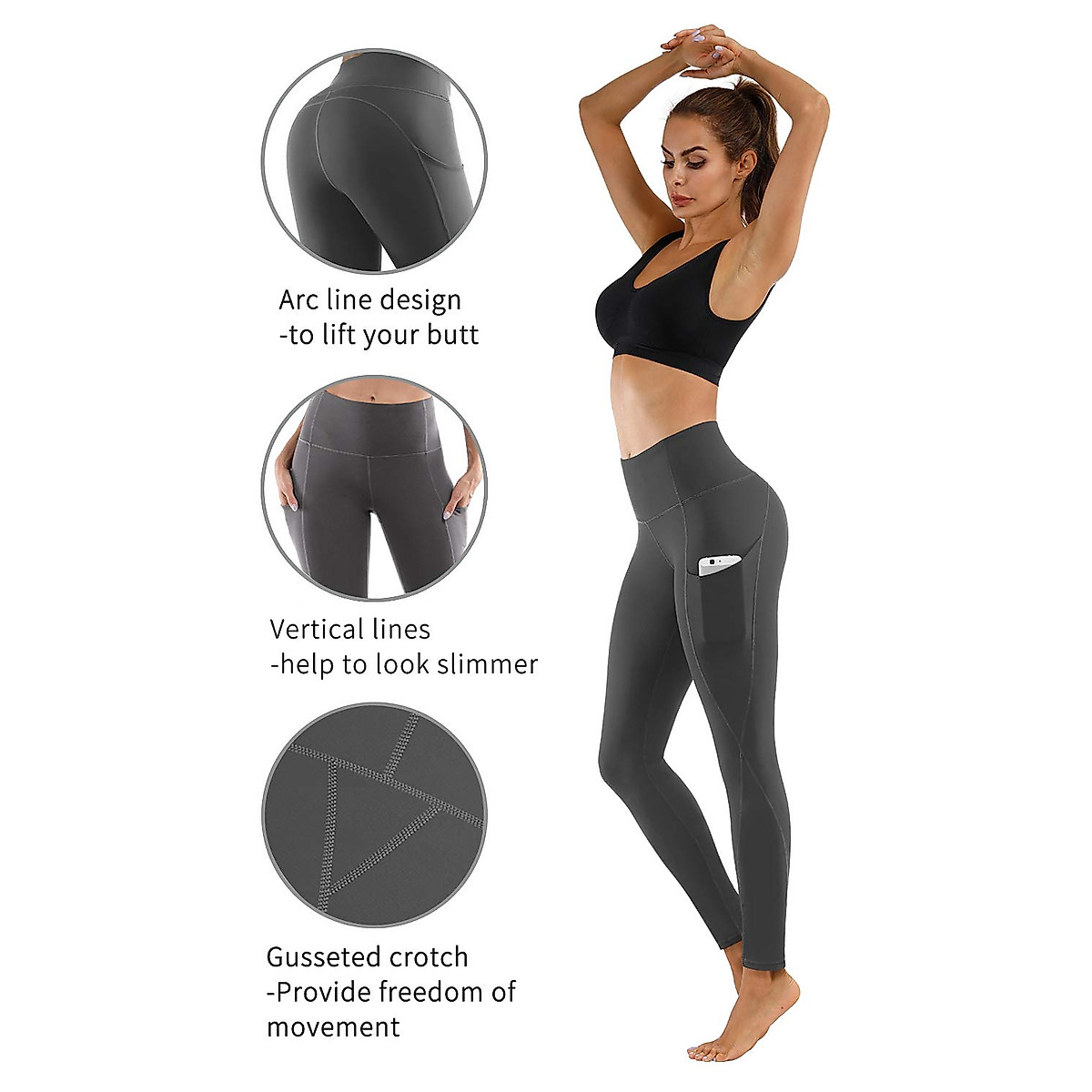 PHISOCKAT 2 Pack High Waist Yoga Pants Women with Pockets, Tummy Control Leggings for women, Workout 4 Way Stretch Leggings