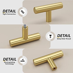 goldenwarm 10 Pack Gold Cabinet Knobs Brushed Brass Drawer Knobs Gold Dresser Hardware - LS201GD Single Hole Handles for Kitchen Cupboard Doors Closet Hardware 2in Overall Length