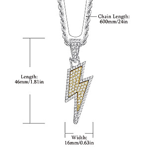Jewenova Hip Hop Lighting Bolt Necklace, Gold And Silver CZ Iced Out Lighting Pendant, Rope Chain Jewelry For Wen Women Boyfriend Gifts with Box