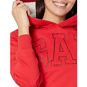 GAP womens Logo Sherpa Lined Hood Sweatshirt, Modern Red, Medium US