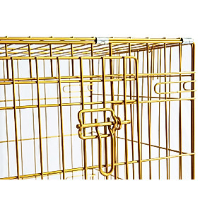 HOMEY PET Gold Color Folding Design Dog Crate Puppy Kennel with Removable Floor Grid and Pull Out Tray