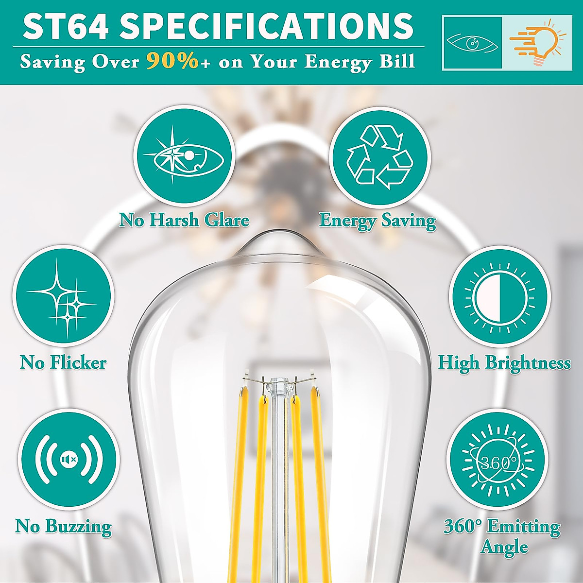 4-Pack Vintage 8W ST64 LED Edison Light Bulbs 100W Equivalent, 1400LM E26 Light Bulbs, 2700K Warm White, Antique Filament LED Bulbs, CRI 90+, Clear Glass, Great Bulbs for Home, Bedroom, Non-Dimmable