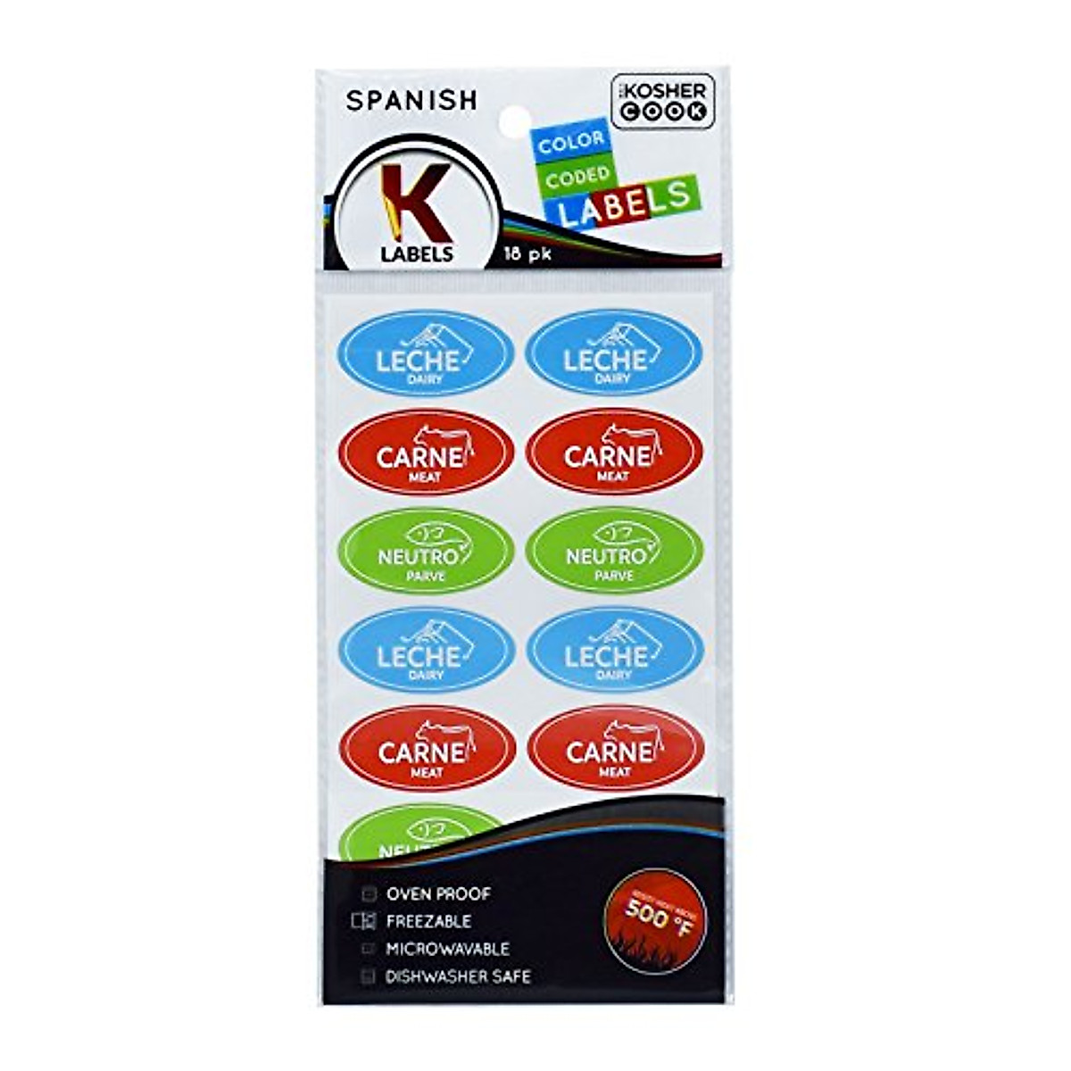 Kosher Sticker Labels Spanish Assorted Colors