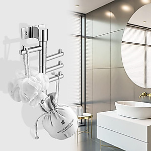 BAMTALK Swivel Towel Hooks Wall Coat Rack with 4 Swivel Arms, Towel Hooks for Bathrooms,Heavy Duty Wall Clothes Hooks, Swivel Coat Rack Hat Rack Wall Mount, Key Holder Hanger