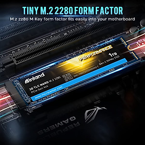 INLAND Performance SSD 2TB PCIe 4.0 M.2 Internal Solid-State Drive NVMe Gen4 x 4 with DRAM Up to 5,000 MB/s, 3,600 TBW 3D TLC NAND