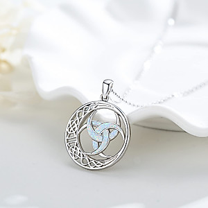 Midir&Etain Celtic Necklace for Women 925 Sterling Silver Celtic Moon Necklace Norse Mythology White Opal Pendant Necklace Crescent Triple Horn of Odin Necklaces Amulet Jewelry Gifts