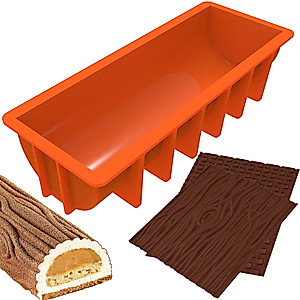 Webake Yule Log Cake Pan Silicone Yule Log Cake Mold with 2 Bark Mat, Christmas Cake Mold for Cake, Jello, Dessert, Great for Christmas