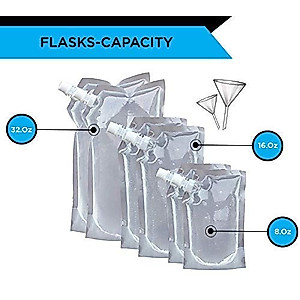 Concealable And Reusable Cruise Hidden bag Kit - Secret Flasks Cruise Liquor Bag Kit SIX (6) Durable Reusable Flasks With 2 Funnels