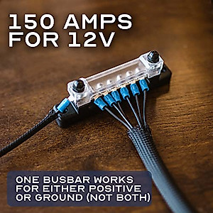 6 Terminal Bus Bar Kit - 150A Bus Bar Block with Cover & Heat Shrink Terminals; Ground Distribution, Power Distribution Terminal Block for Automotive and Marine