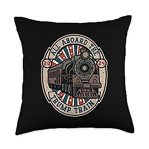 2024 Donald Trump Tshirts Aboard The Trump Train Throw Pillow, 18x18, Multicolor