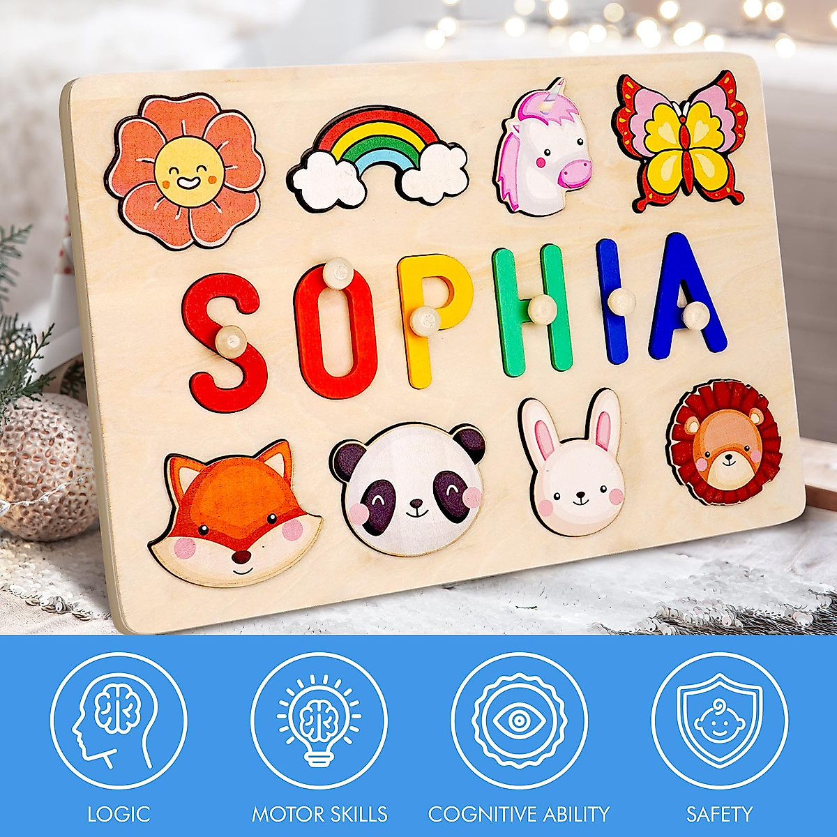 Baosity Name Puzzle for Kids Personalized, Custom Baby Easter Gifts, Easter Basket Stuffers, 1st birthday gifts, Wooden Puzzles for Toddlers, Early Learning Toys for Baby Boy or Baby Girl