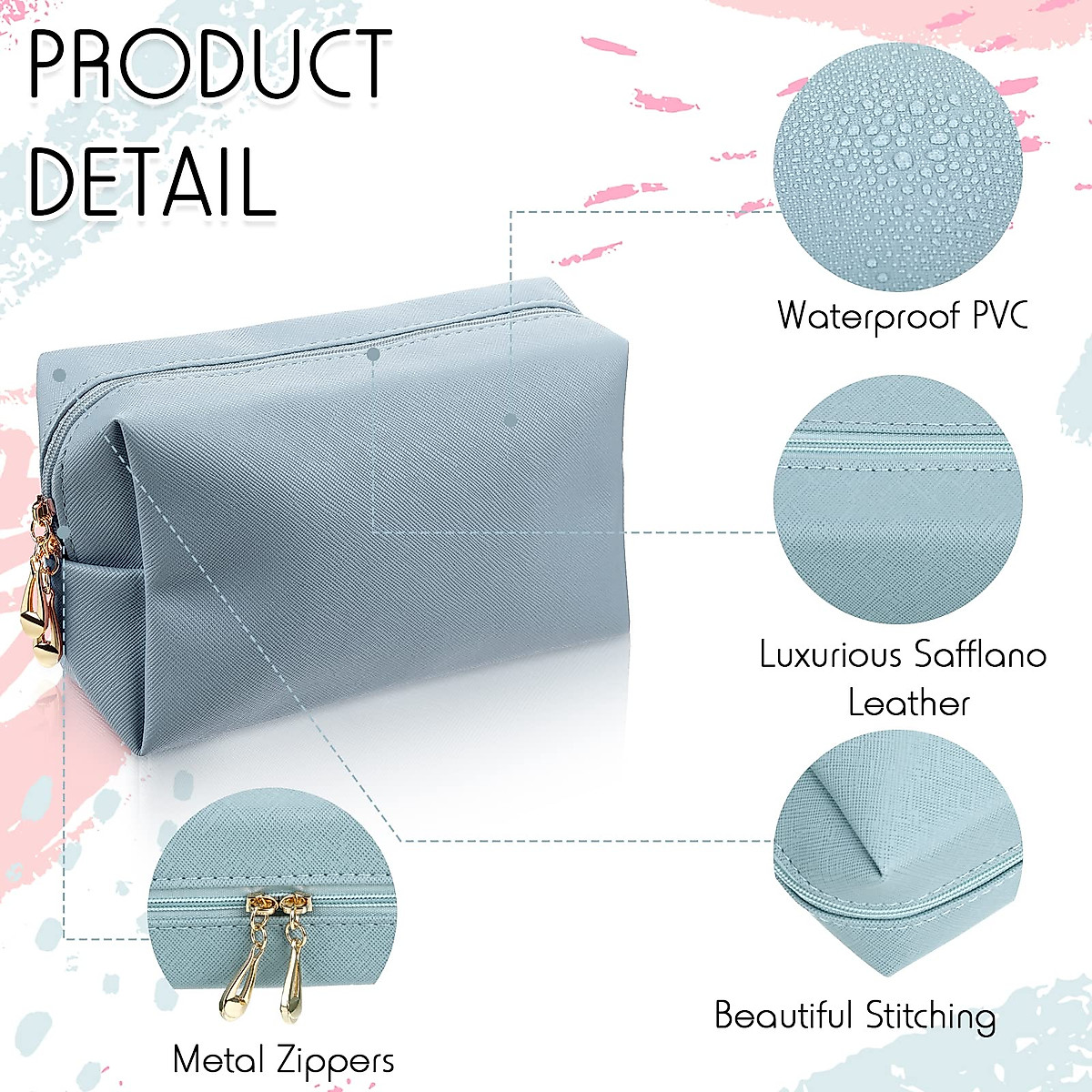 9 Pcs Small Preppy Makeup Bag Leather Zipper Cosmetic Bag Water Resistant Versatile Makeup Pouch Travel Cosmetic Organizer Portable Toiletry Bag Daily Storage Beauty Bag Organizer for Women Girls Gift