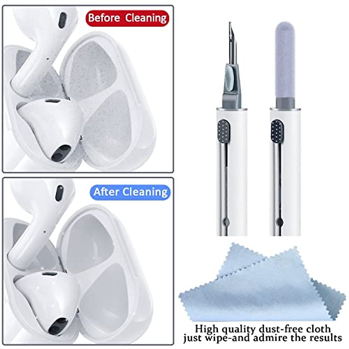 2Pcs Airpod Cleaner Kit，Earbud Cleaning Kit for Airpods Pro 1 2 3， Multi-Function Cleaning Pen with Soft Brush Flocking Sponge，Suitable for Bluetooth Headset, Charging Box, Mobile Phone, Earbud