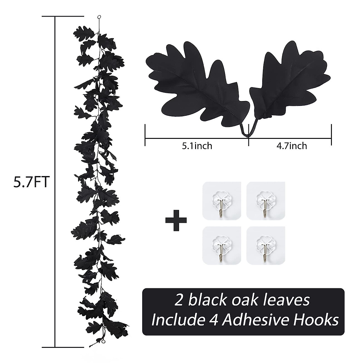 RECUTMS Black Leaf Garland 2PCS 5.7 FT Halloween Garland Fall Leaf Garland Artificial Hanging Black Maple Autumn Vine Leaf Fall Decor Black Maple Garland Black Leaf Halloween Home Decor