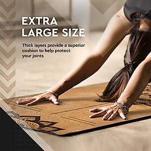 Motivated Mindset Eco-Friendly Cork Yoga Mat | Premium Design, Natural Sustainable Cork | Non-Slip Exercise Mat Great for Yoga, Pilates, & Home Workouts | Extra Large Size (72 in x 24 in x 6 mm Thick)