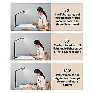 yAyusi Overhead Phone Mount for Recording,Phone Stand for Recording Overhead,Articulating Arm Cell Phone Holder with LED Ring Light, Desk/Bedside Tripod for YouTube Live Stream Cooking Video Recording