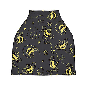 YYZZH Cartoon Cute Bee Flower Heart Pattern Doodle On Black Stretchy Baby Car Seat Cover Infant Canopy Nursing Covers Breastfeeding Cover Breathable Windproof Winter Scarf for Boys Girls
