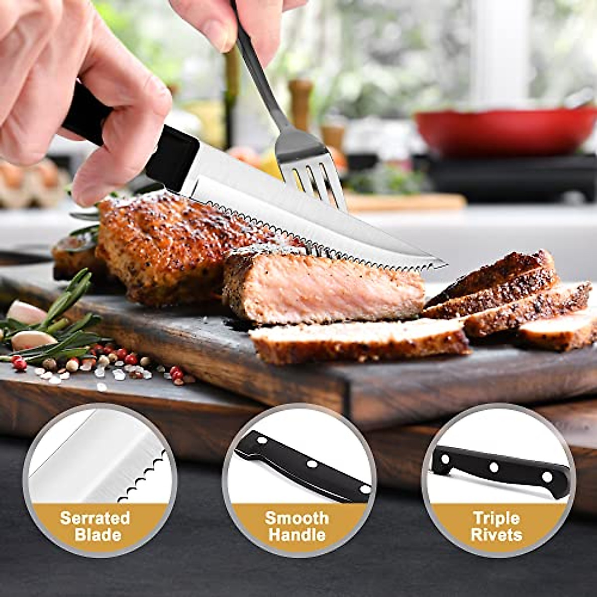 48-Piece Silverware Set with Steak Knives for 8, Stainless Steel Flatware Cutlery Set For Home Hotel, Kitchen Utensils Set Include Fork Knife Spoon, Mirror Polished, Dishwasher Safe