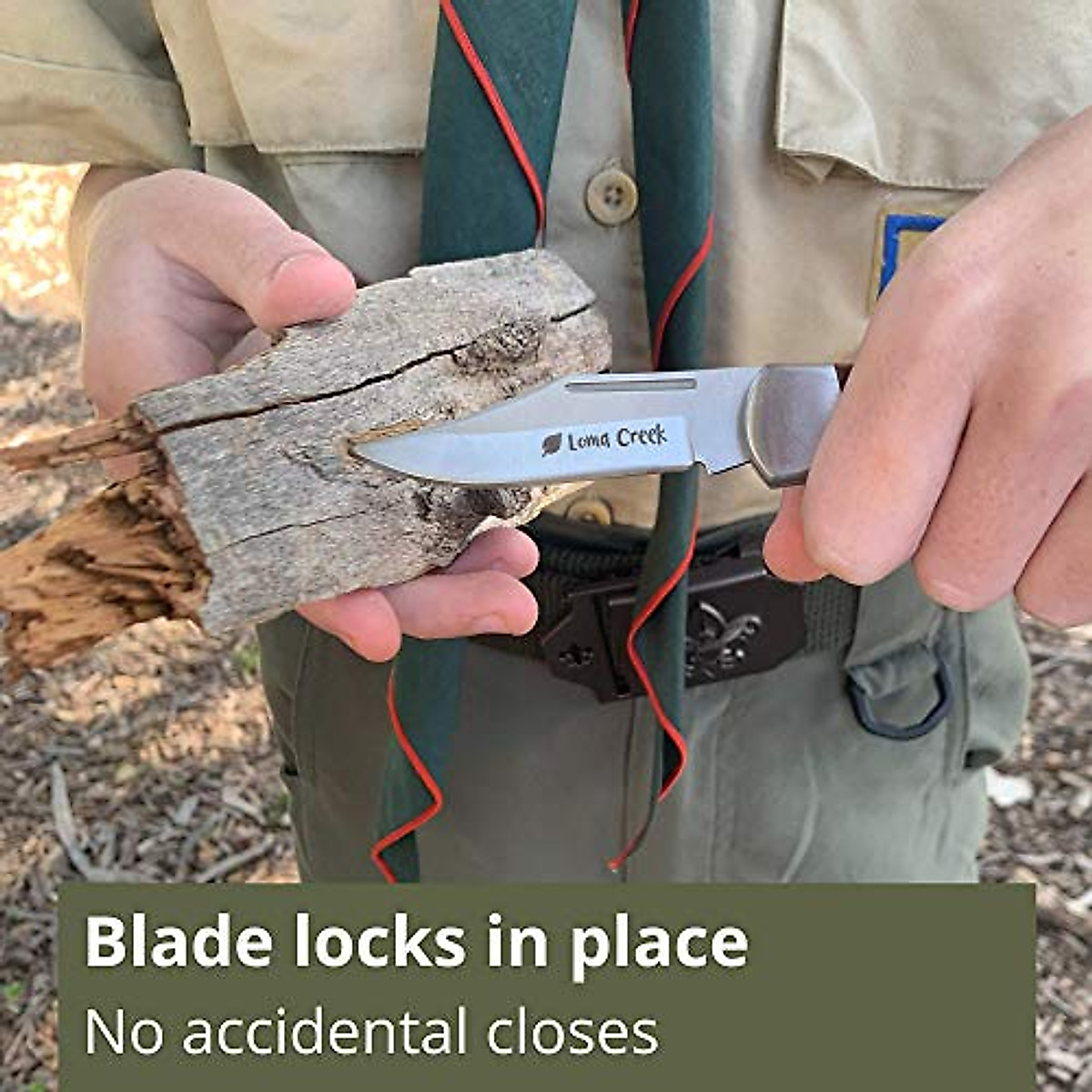 Kids Pocket Knife & Camping Essentials Kit - Multi-Tool Card, Whistle & Fire Starter in a Carrying Case. Easy Close Safety Lock on Knife. Great First Pocket Knife - Made to Last a Lifetime