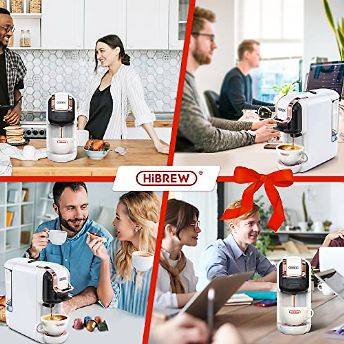 Compact Coffee Maker for Single Pods, HiBREW 5-in-1 Espresso Machine for Kcup*/Nes* Original/DG*/ESE Pod/Espresso Powder Compatible, Cold/Hot Mode, 20 oz Removable Reservoir, LED Bars Indicator,19 Bar