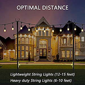 String Light Poles for Outdoor Lights 2 Pack,100 Inch Height Adjustable Metal Stand Pole with Hooks Hanging Lights，Garden, Backyard, Patio Lighting Parties, Wedding (Black)