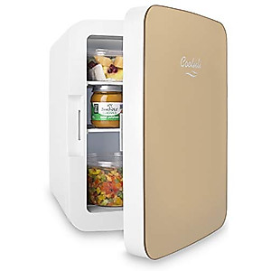 Cooluli 10L Mini Fridge for Bedroom - Car, Office Desk & College Dorm Room - 12v Portable Cooler & Warmer for Food, Drinks, Skincare, Beauty & Makeup - AC/DC Small Refrigerator with Glass Front, Gold