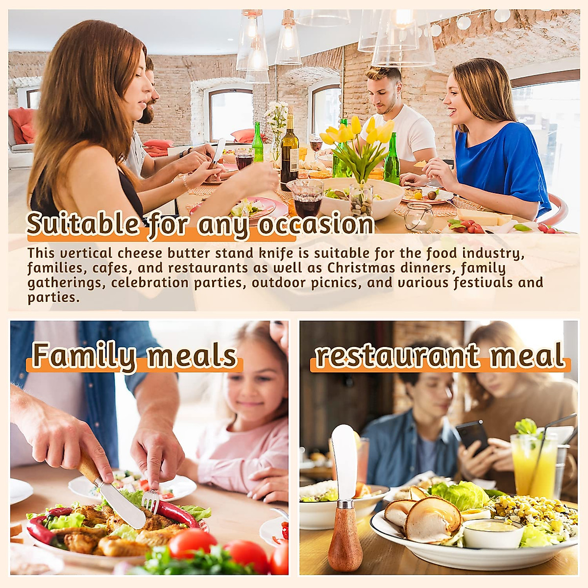 Standing Cheese Butter Spreader Knife Set 4 PCS Charcuterie Accessories Stainless Steel Vertical Spreader Knives with Wooden Handle Charcuterie Board Utensils for Cold Butter Peanut Butter Jam Fruit