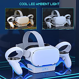 Fast Charging Dock for Oculus Quest 2-LED Light Enhanced Headset Display Fast Charging Stand Touch Controller Mount Accessories for Meta Quest 2