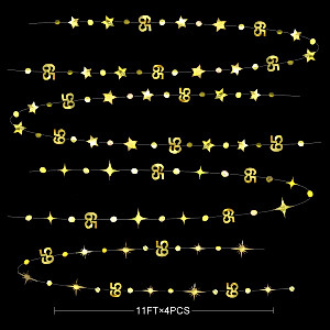 Gold 65th Birthday Decorations Number 65 Circle Dot Twinkle Star Garland Metallic Hanging Streamer Bunting Banner Backdrop for 65 Year Old Birthday Happy 65th Anniversary Sixy Five Party Supplies