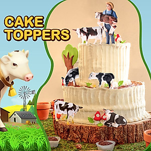 Zomiboo 17 Pieces Corral Fence Toy Cow Farm Figures Barn Animals Keepers Plastic Animals Figures Realistic Toy Animal Fence Barn Sets with Animals for Preschool Educational Christmas Decorations