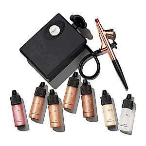 Luminess Air Basic Airbrush Makeup Kit and 9-Piece Silk 4-In-1 Airbrush Foundation Starter System, Medium Coverage - Quick, Easy and Long Lasting Application - Includes Primer, Blush and Glow