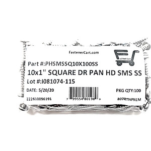 #10 x 1 Stainless Steel Square Drive Pan Head Sheet Metal Screws Type A (100 Pieces) 10x1