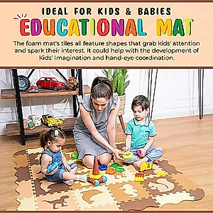 KOOTOYS Animal Pattern Foam Playmat for Babies, 36 PCS Baby Play Mat Interlocking Foam Tiles for Kids, Jigsaw Puzzle Foam Floor Mats with Fence, Activity Play Mats for Babies and Toddlers