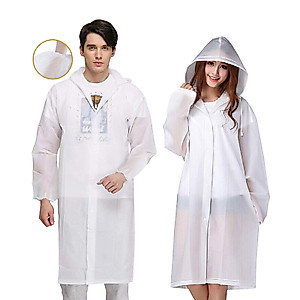 Exptolii Rain Poncho for Adults, 2 Pack EVA Reusable Raincoat Emergency Rain Gear Jacket with Hood (White)