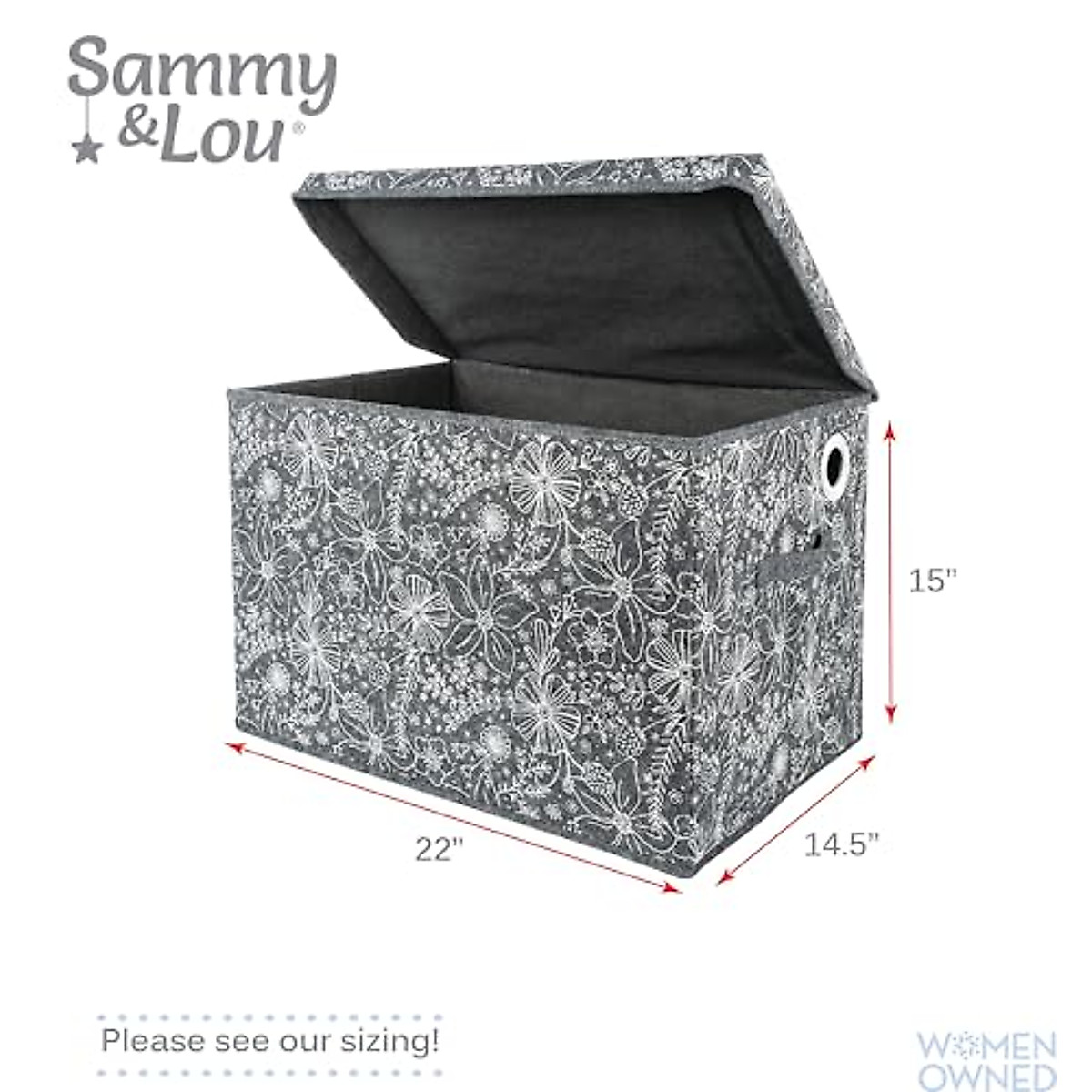 Sammy & Lou Collapsible Felt Soft Toy Box for Toddlers Toy Storage Organizer with Handles and Hinged Lid, 22 x 14.5 x 15 inches, Floral