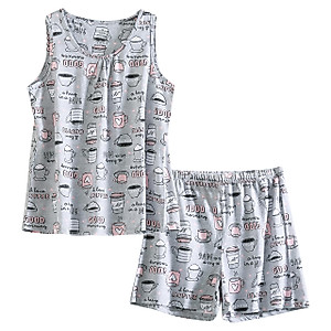 PNAEONG Women Cotton Sleepwear Short Sets Tank&Short Pajamas Sets XTSY208-Coffee-2XL