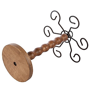 MyGift Brown Solid Wood and Antique Bronze Metal Tabletop Wine Glass Holder with Scrollwork Design, Free Standing Stemware Display Stand, Holds 6 Glasses