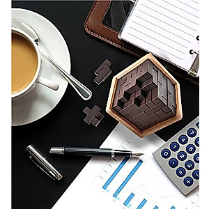 Original 3D Wooden Brain Teaser Puzzle: Engaging 3D Puzzle Box for Kids 8-12 & Adults, Desk Toys Delight, Challenging Games & Wooden Puzzles for Adult Brain Boost (Brown)