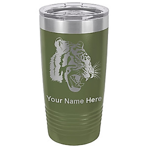 LaserGram 20oz Vacuum Insulated Tumbler Mug, Tiger Head, Personalized Engraving Included (Camo Green)