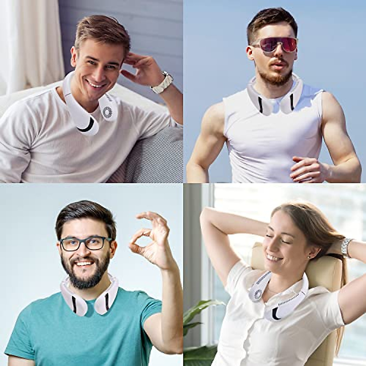 SKD RV Tech Portable Neck Fan, 5000mAh Foldable Personal Fan, Up to 12 Hours Hands-Free Bladeless Fan, Adjustable Portable Fan with USB Charging 3 Speeds for Kitchen, Office, Outdoor - White