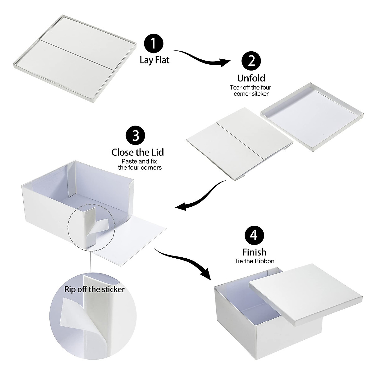 Beramon Gift Box 8" x 8" x 4", White Gift Boxes with Lids and Ribbon for Wedding Present, Bridesmaid Proposal Gift, Christmas Chocolate Gift Box